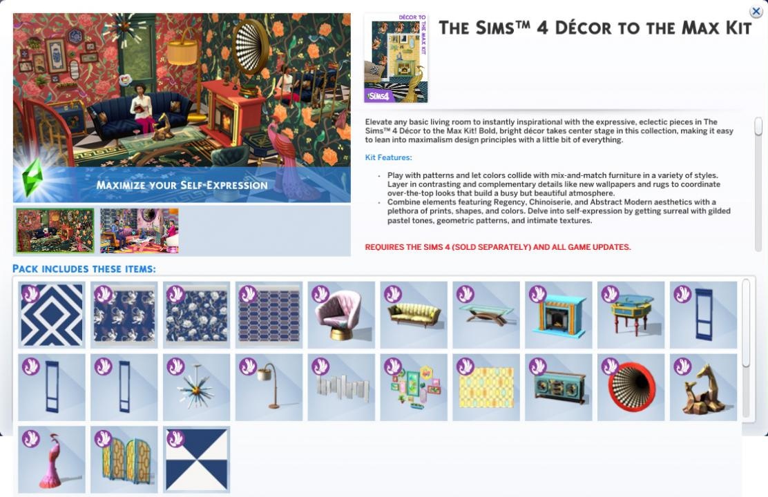 Объекты и тизер игрового набора The Sims 4 Максимализм в интерьере ...