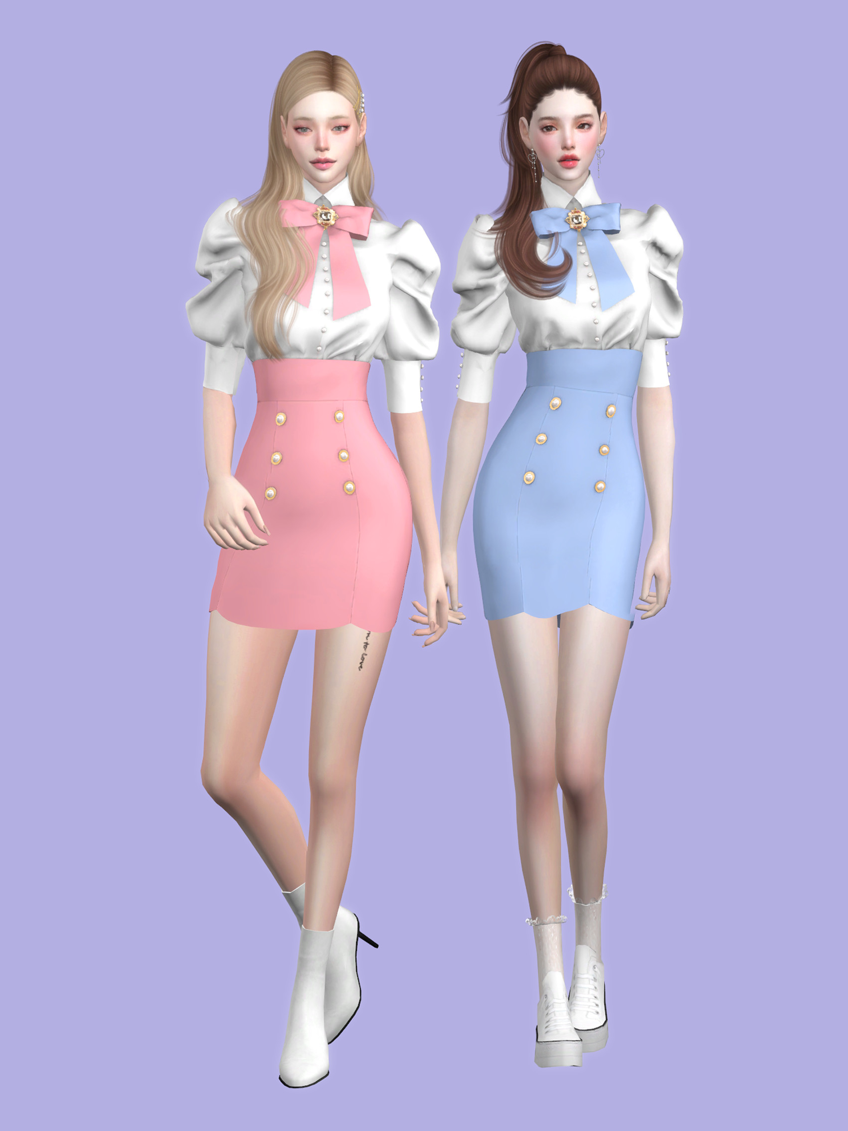 Образ Puff Shoulder Ribbon Two Piece - загрузить для Симс 4