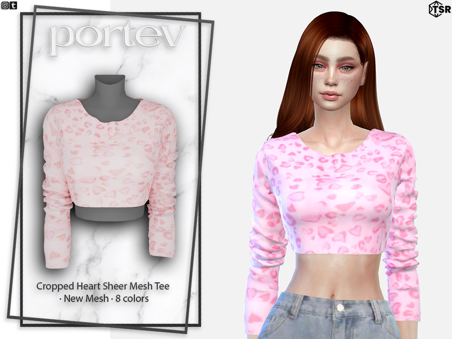 Cropped Heart Sheer Mesh Tee - загрузить для Симс 4