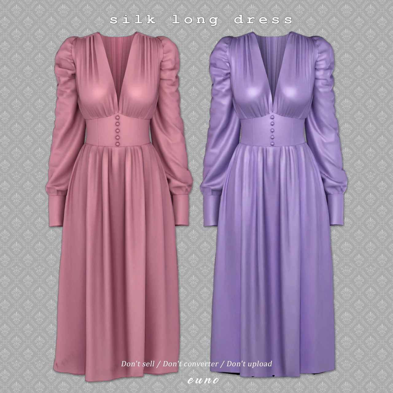 euno silk long dress - загрузить для Симс 4