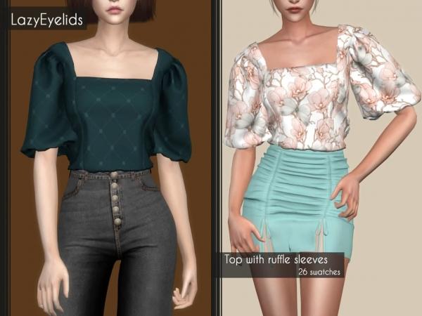 top with ruffle sleeves - загрузить для Симс 4