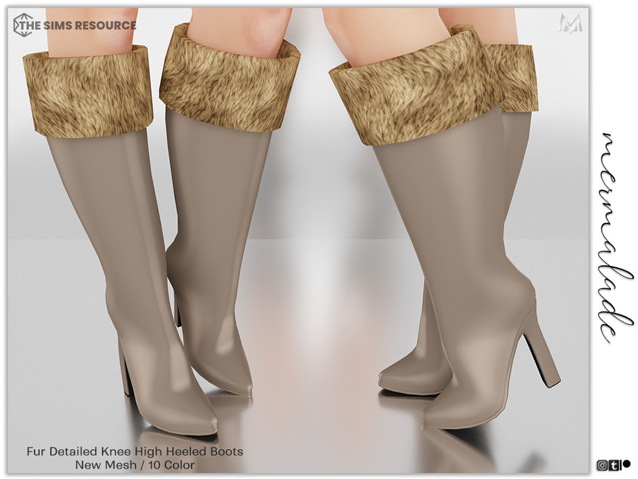 Fur Detailed Knee High Heeled Boots S76 - загрузить для Симс 4