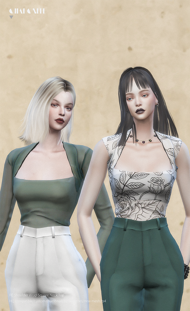 FE Shoulder Wrap Square Neck Top - загрузить для Симс 4