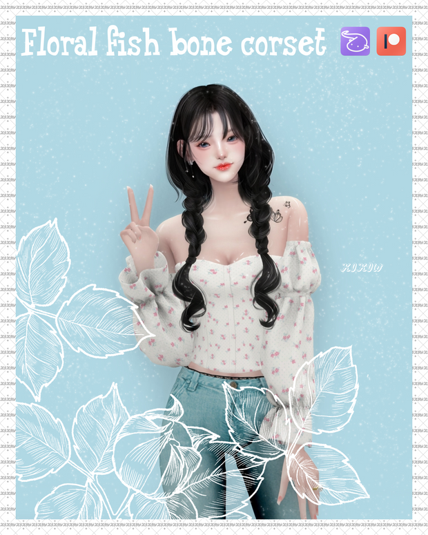 Floral fish bone corset - загрузить для Симс 4