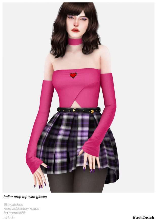 Halter Crop Top with Gloves - загрузить для Симс 4