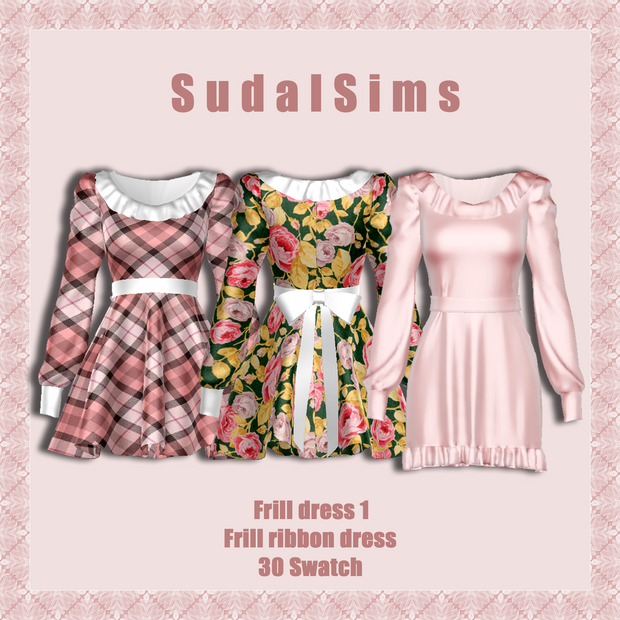 Комплект два платья с оборками - загрузить для Симс 4