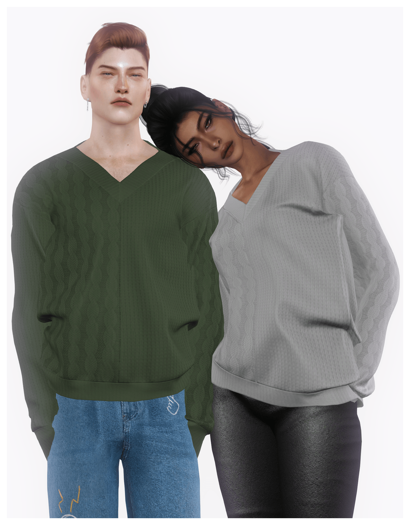 V-Neck Mix Knit Sweater - загрузить для Симс 4