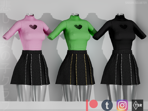 studded side pleat skirt (set 04) - загрузить для Симс 4