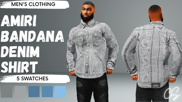 AMIRI Bandana-Print Denim Shirt - загрузить для Симс 4