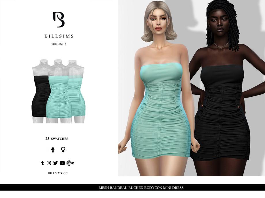 Mesh Bandeau Ruched Bodycon Mini Dress - загрузить для Симс 4