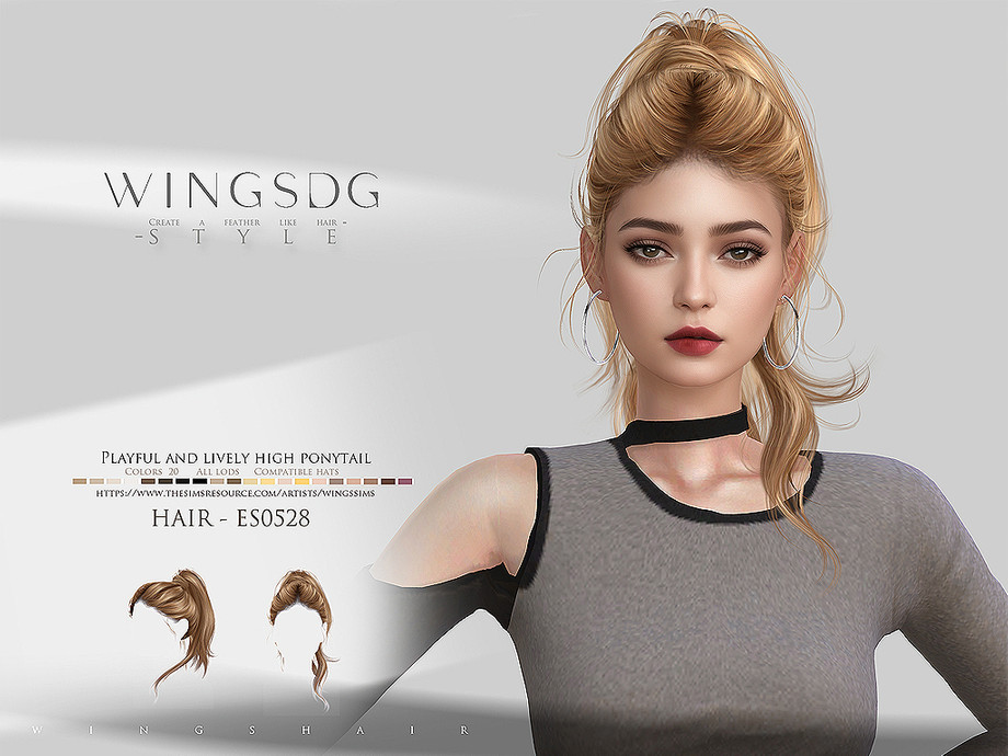 WINGS-ES0528-Playful and lively high ponytail - загрузить для Симс 4