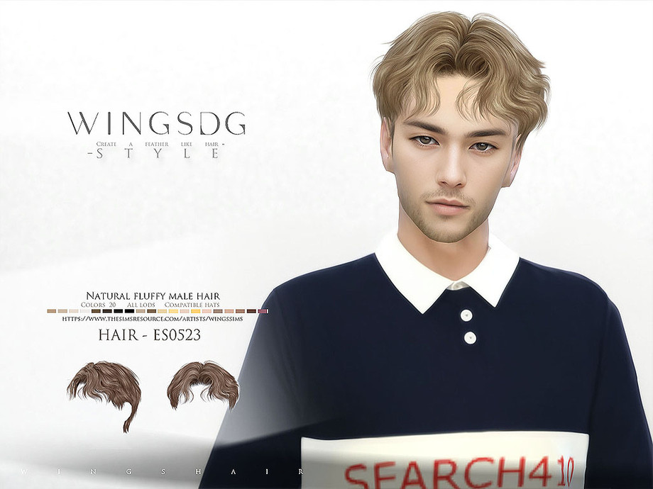 WINGS-ES0523-Natural fluffy male hair - загрузить для Симс 4