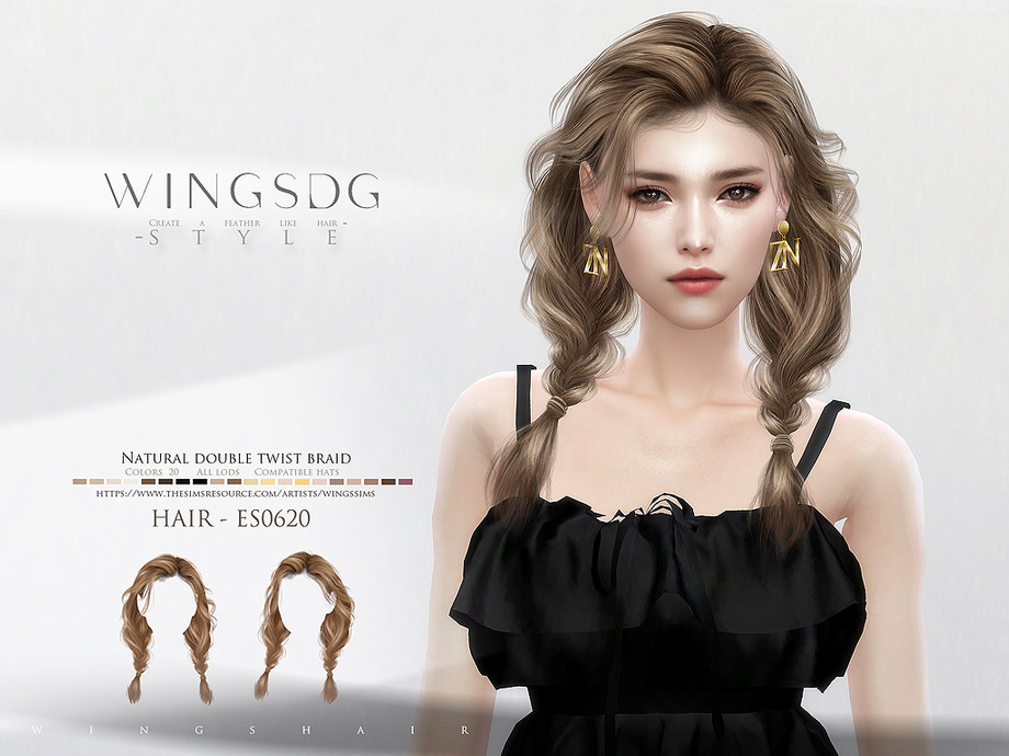 WINGS-ES0620-Natural double twist braid - загрузить для Симс 4
