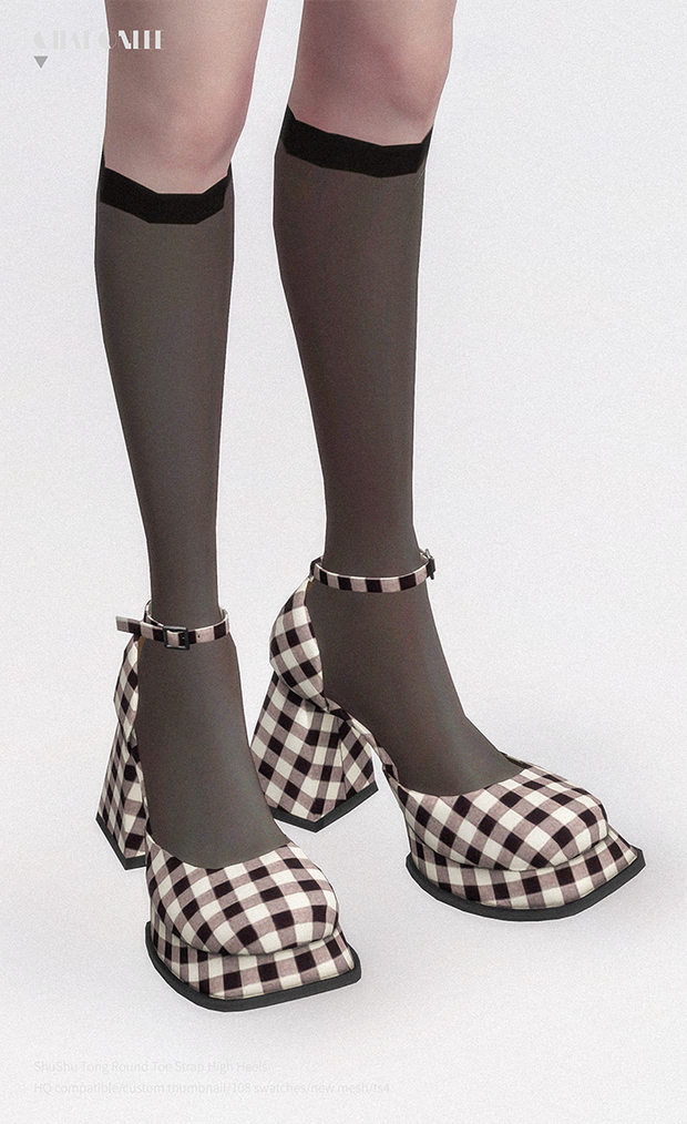 Туфли ShuShu Tong Round Toe Strap High Heels - загрузить для Симс 4