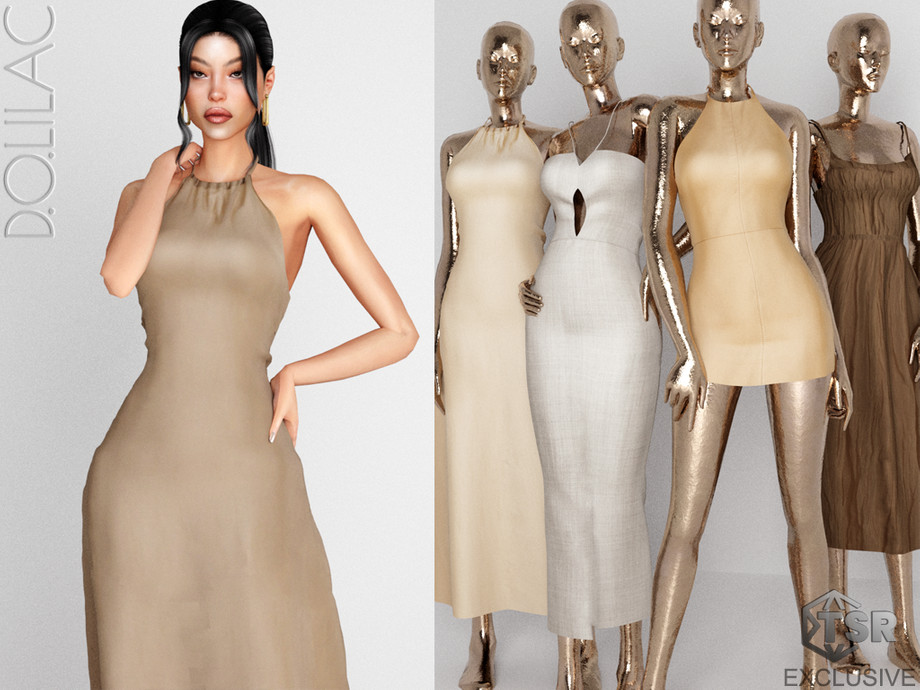 Платье Yoko Cotton Maxi Halter Dress DO0318 - загрузить для Симс 4